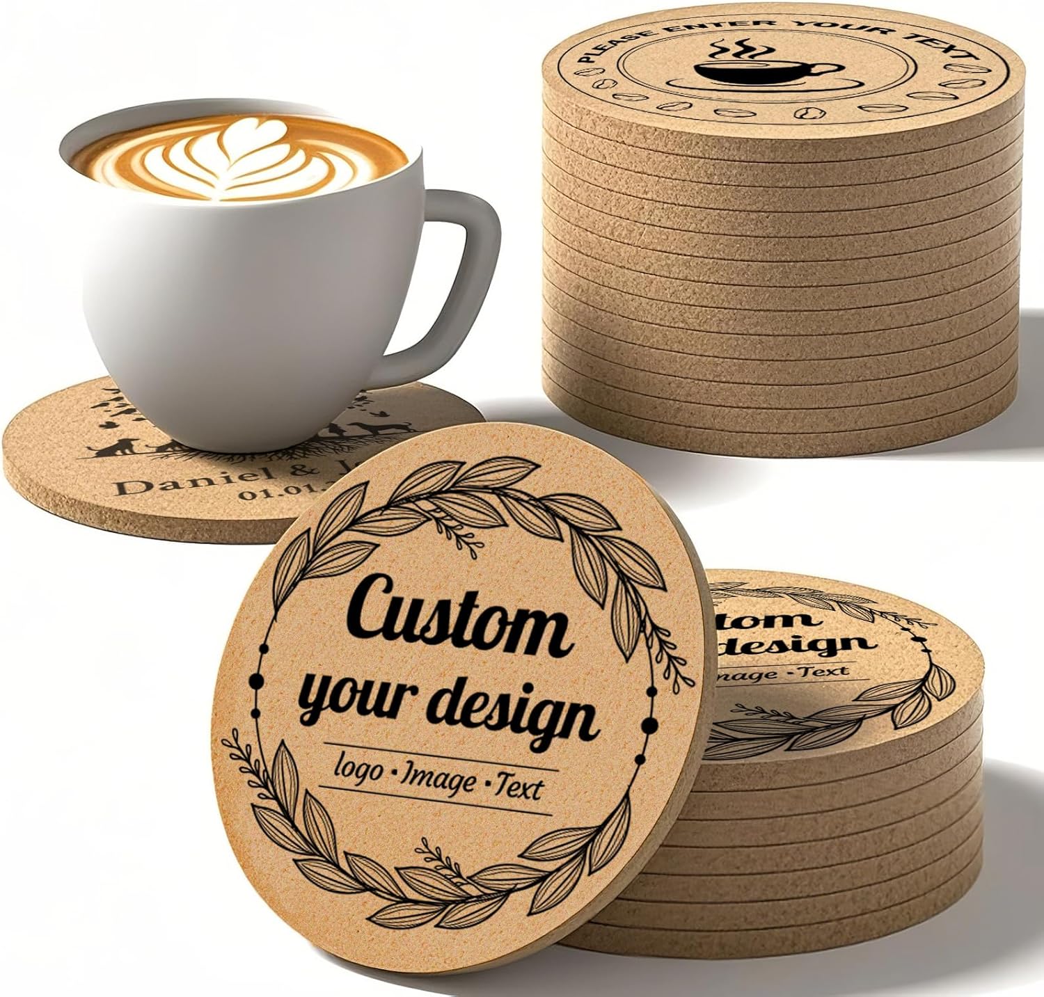 Amazon.com | Nsipan Personalized Coasters Bulk Custom Cork Coaster with ...