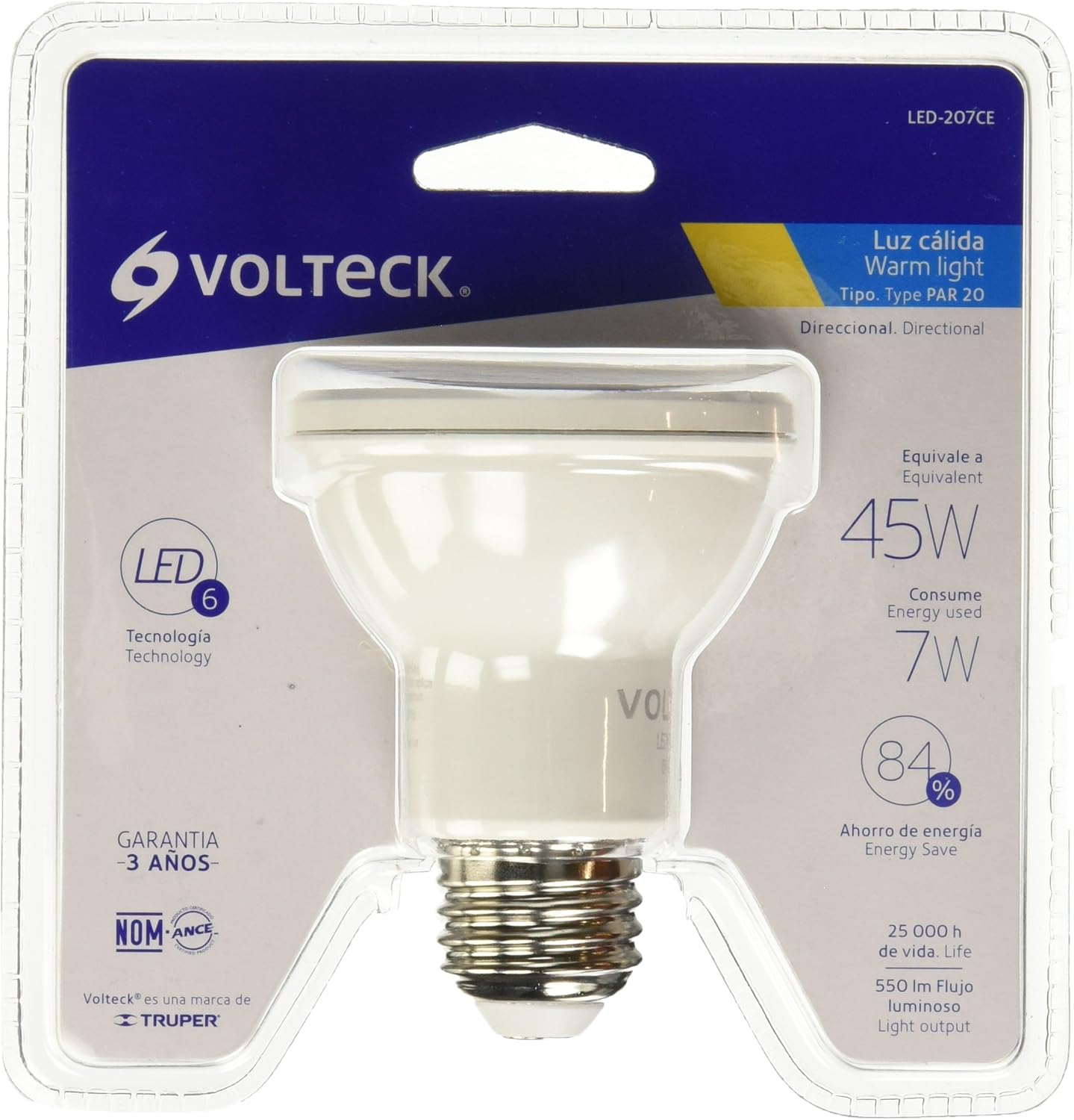 Volteck LED-207CE Foco de Led, Par 20, 7 W, Luz Cálida : Amazon.com.mx ...
