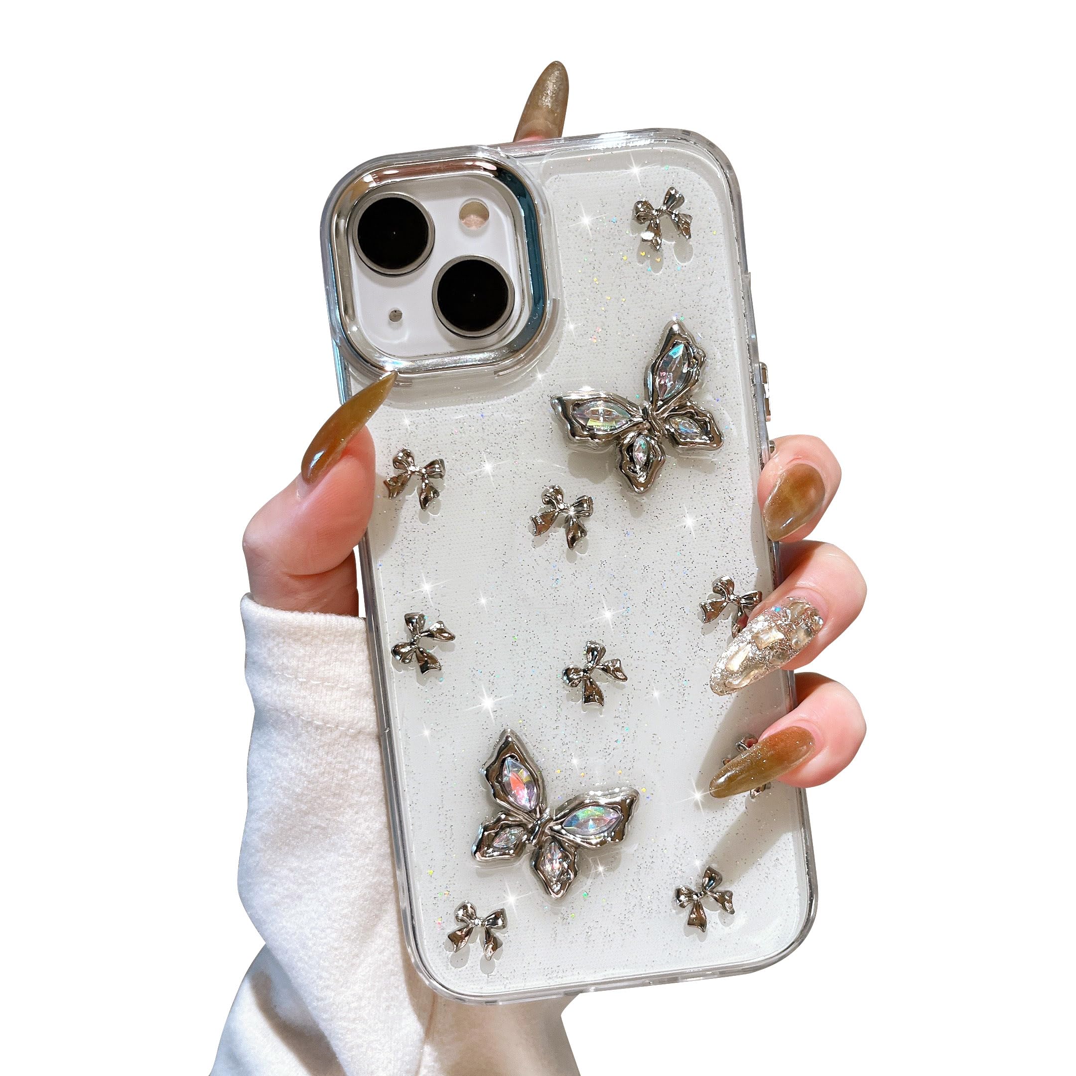 Amazon.com: EYZUTAK Case for iPhone 15, Bling Glitter 3D Butterflies ...