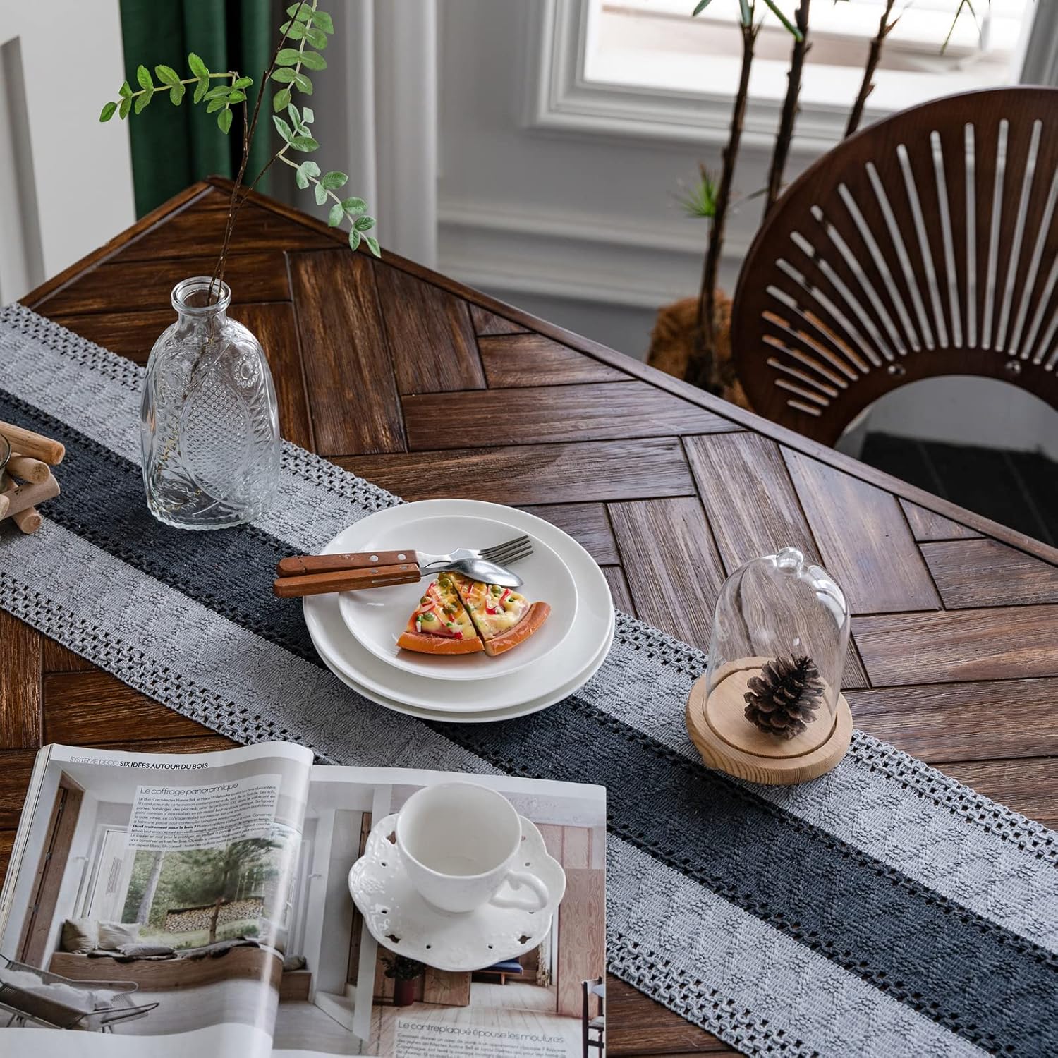 Alynsehom Macrame Table Runner Cream Beige and Grey Boho Table Runner ...