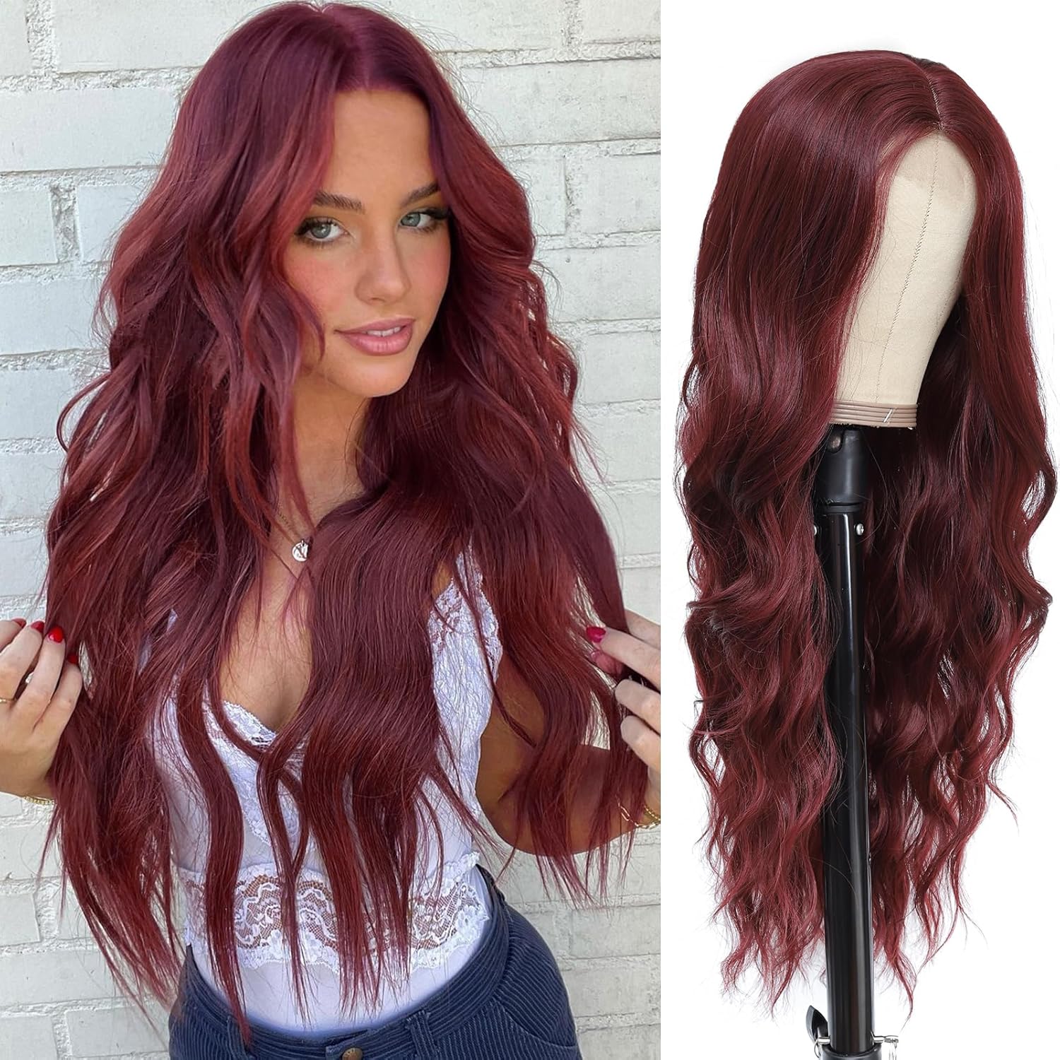 Amazon.com : NAYOO Long Burgundy Wig for Women, 26 Inch Long Burgundy ...