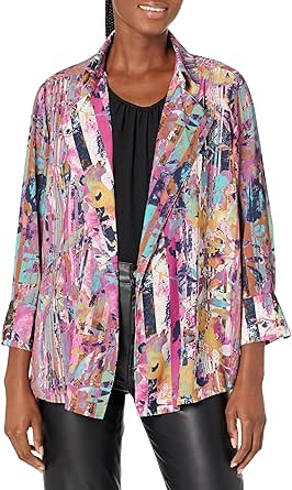 MULTIPLES Women's 3 Quarters Sleeve Drapey Lapel Open Front Jacket at ...