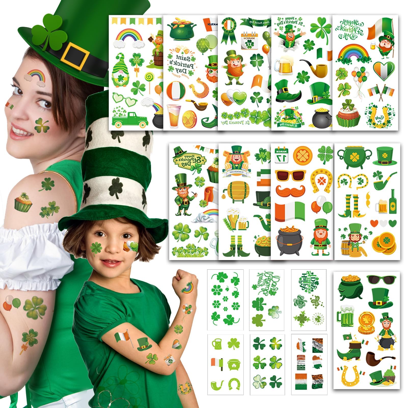 Amazon.com : jejucy St Patricks Day Tattoos,16 Unique Sheets Temporary ...