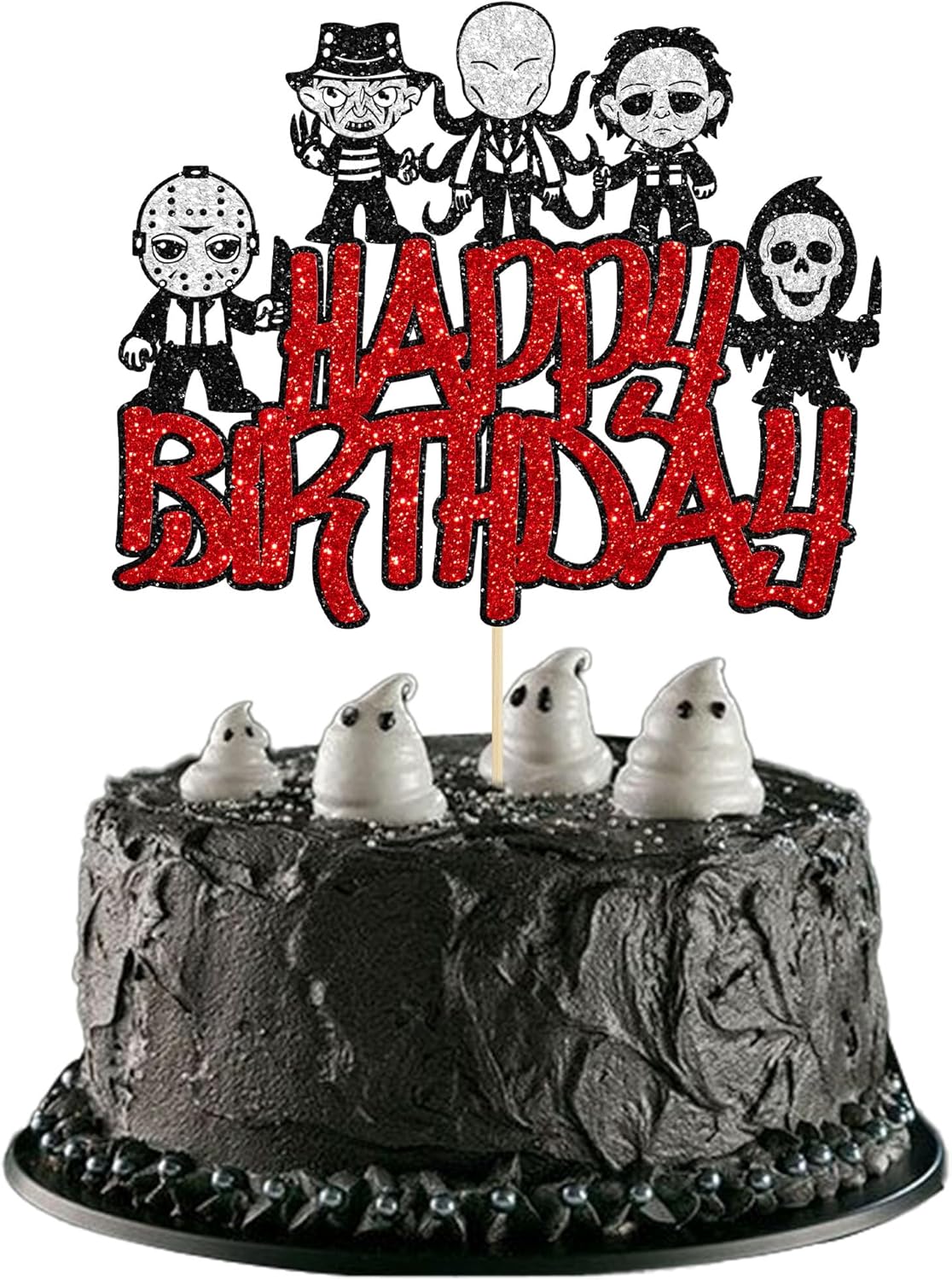 Gyufise 1Pc Halloween Horror Happy Birthday Cake Topper Glitter Killer ...