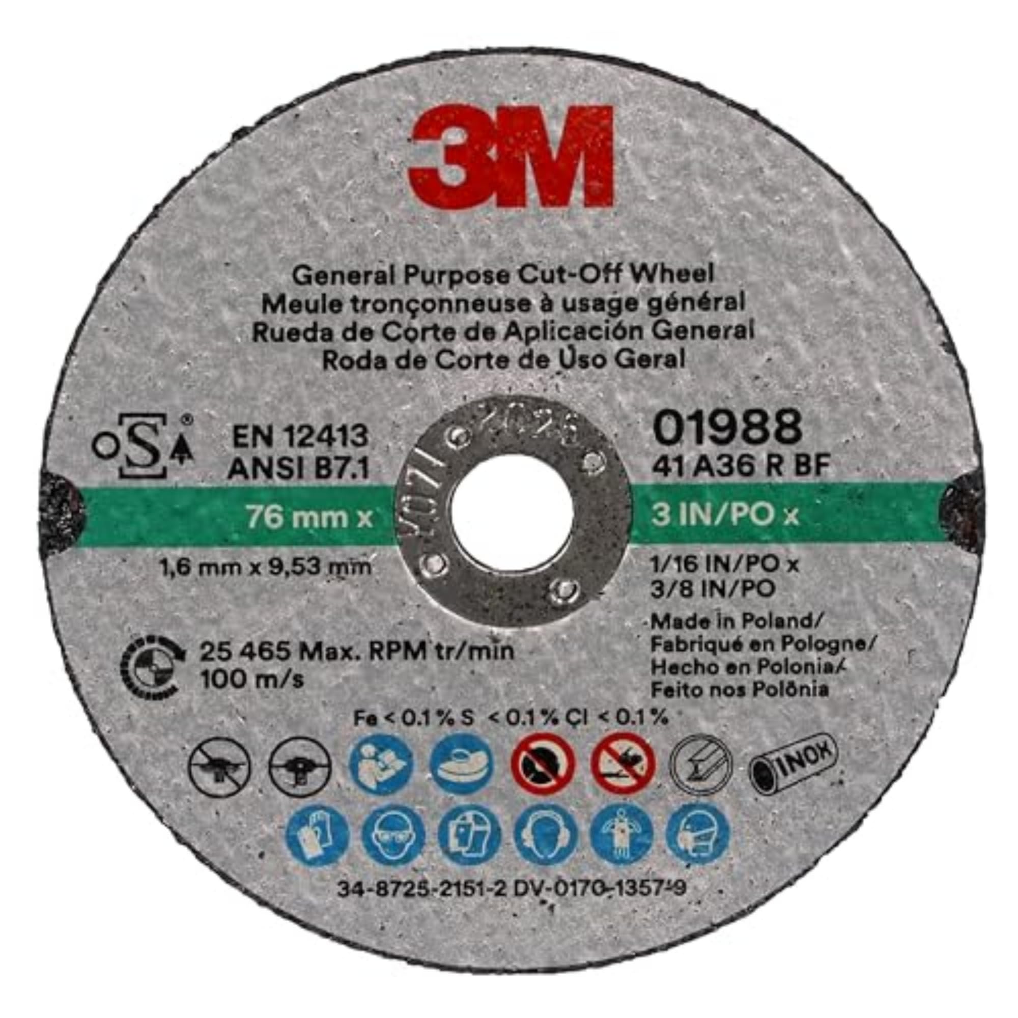 Amazon.com: 3M General Purpose Cut Off Wheel 01988, 3 in, 1/16" x 3/8 ...