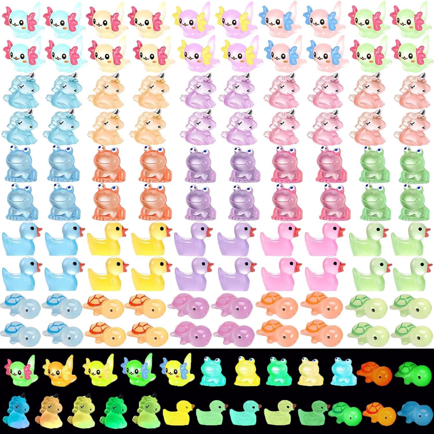 100PCS Luminous Mini Resin Ducks Tiny Animals Glow in The Dark Duck ...