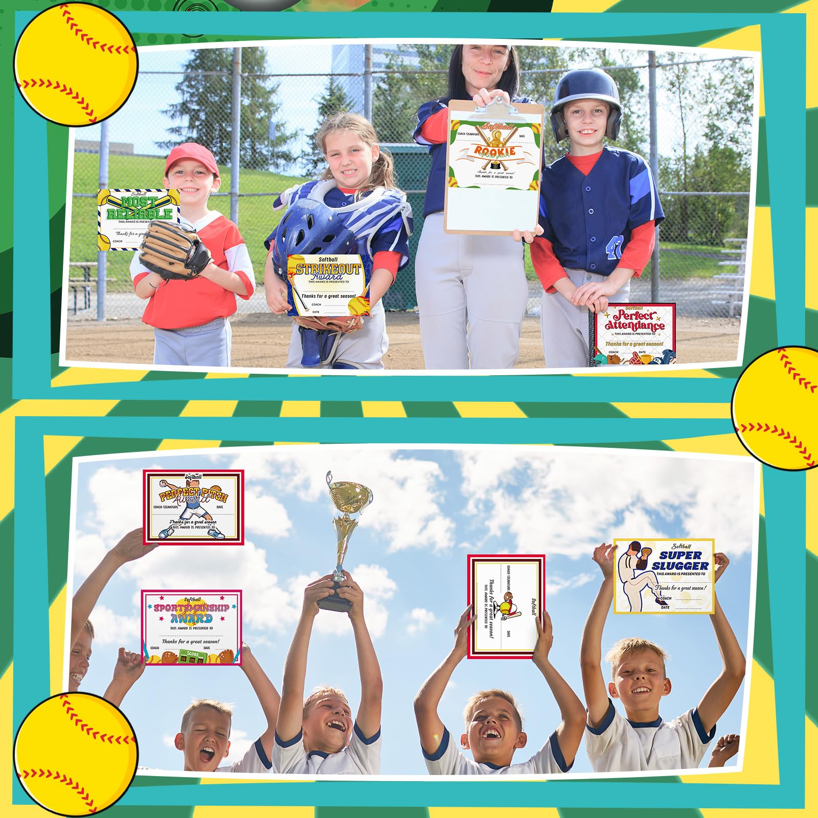 Softball Stickers 60-Pack Sports Award Certificates - Fun Football ...