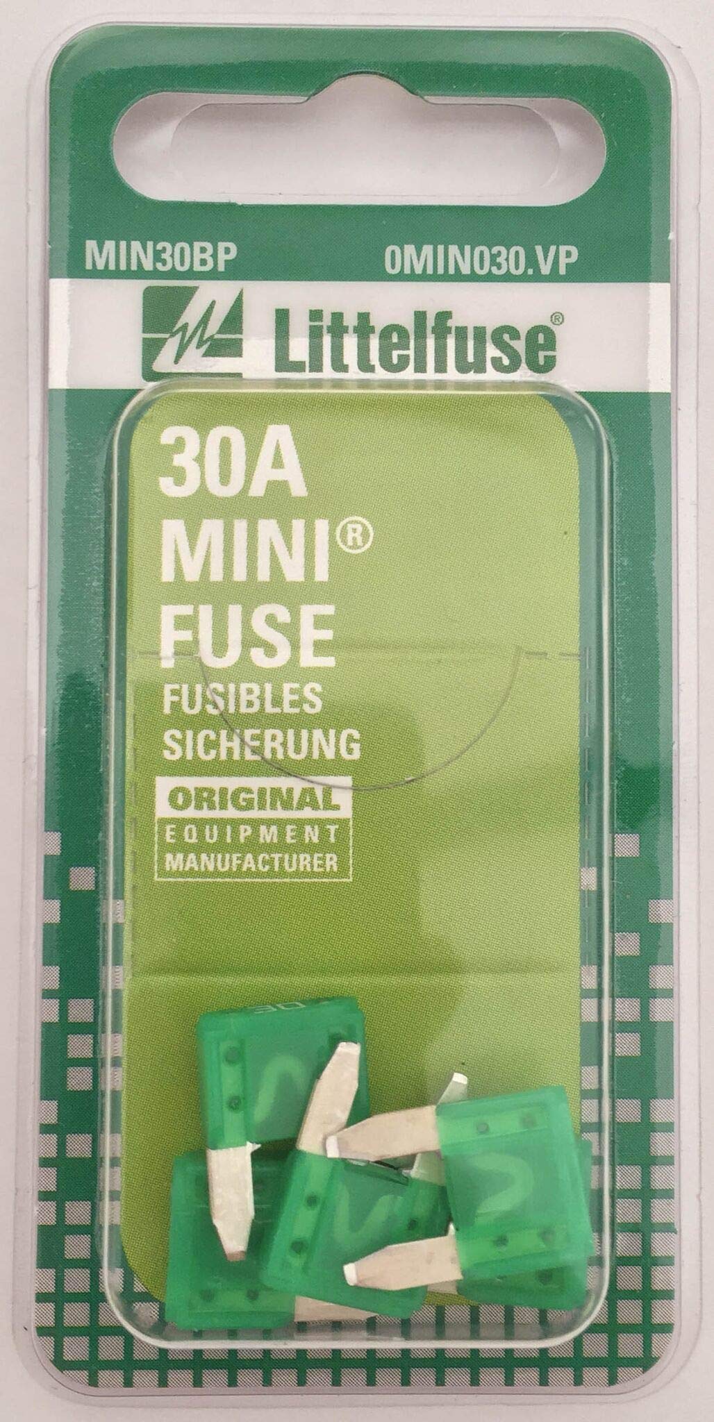 Amazon.com: Littelfuse 0MIN030.VP MINI 32 Volt 30 Amp Carded Blade Fuse ...