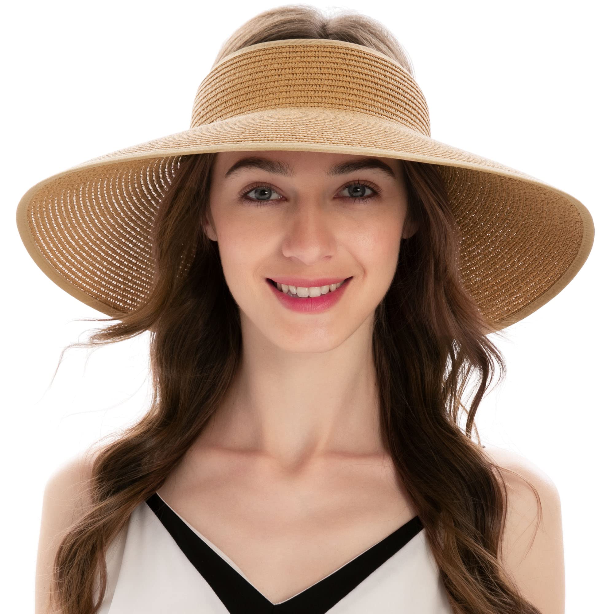 Buy Womens Sun Hat Wide Brim Hats for Women Straw Sun Visors Roll Up ...