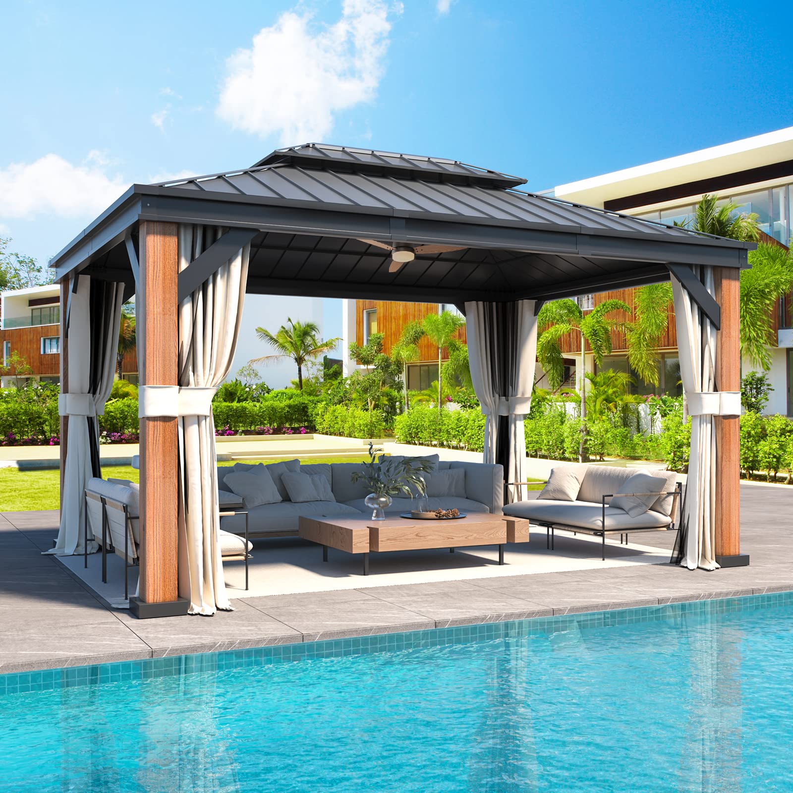 Erommy 12 X 16 Hardtop Gazebo Wooden Grain Aluminum Frame | Desertcart ...