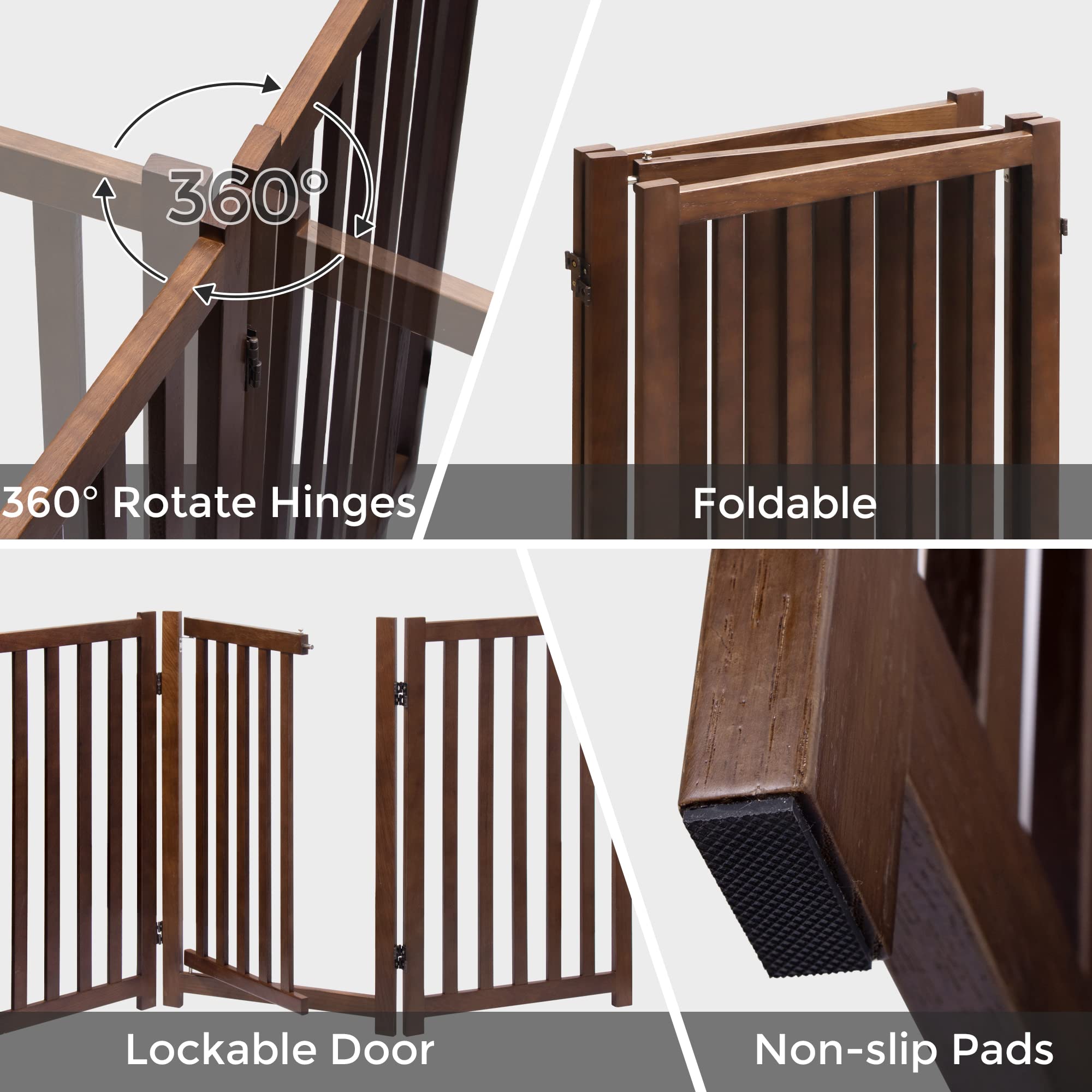 Snapklik.com : Freestanding Dog Gate-32 Solid Oak Wood Tall Pet Gate