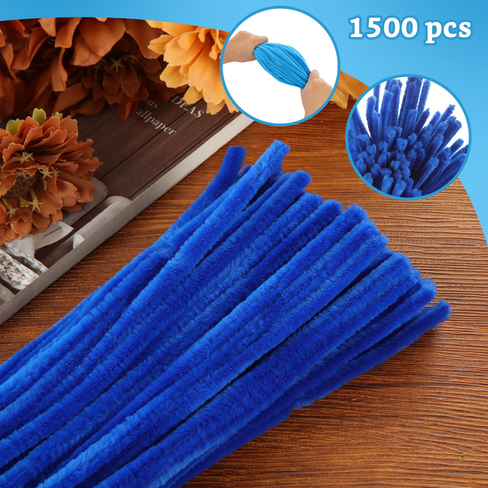Snapklik.com : 1500pcs Blue Pipe Cleaners Chenille Stems Thick Assorted ...