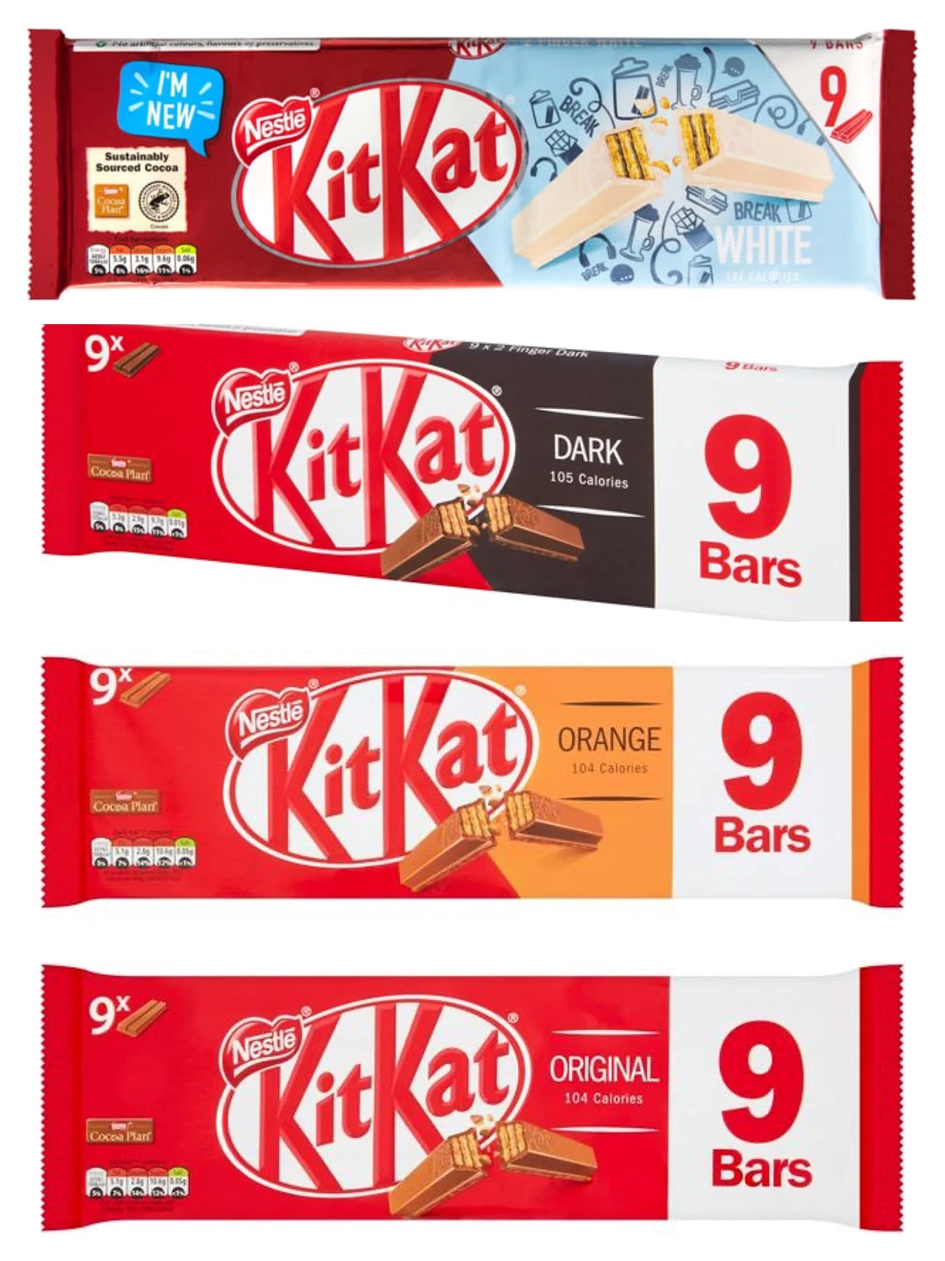 Buy Kit Kat 2 Finger Mixed Set 4 x 9 Bars (36 Bars) of KitKat Original ...