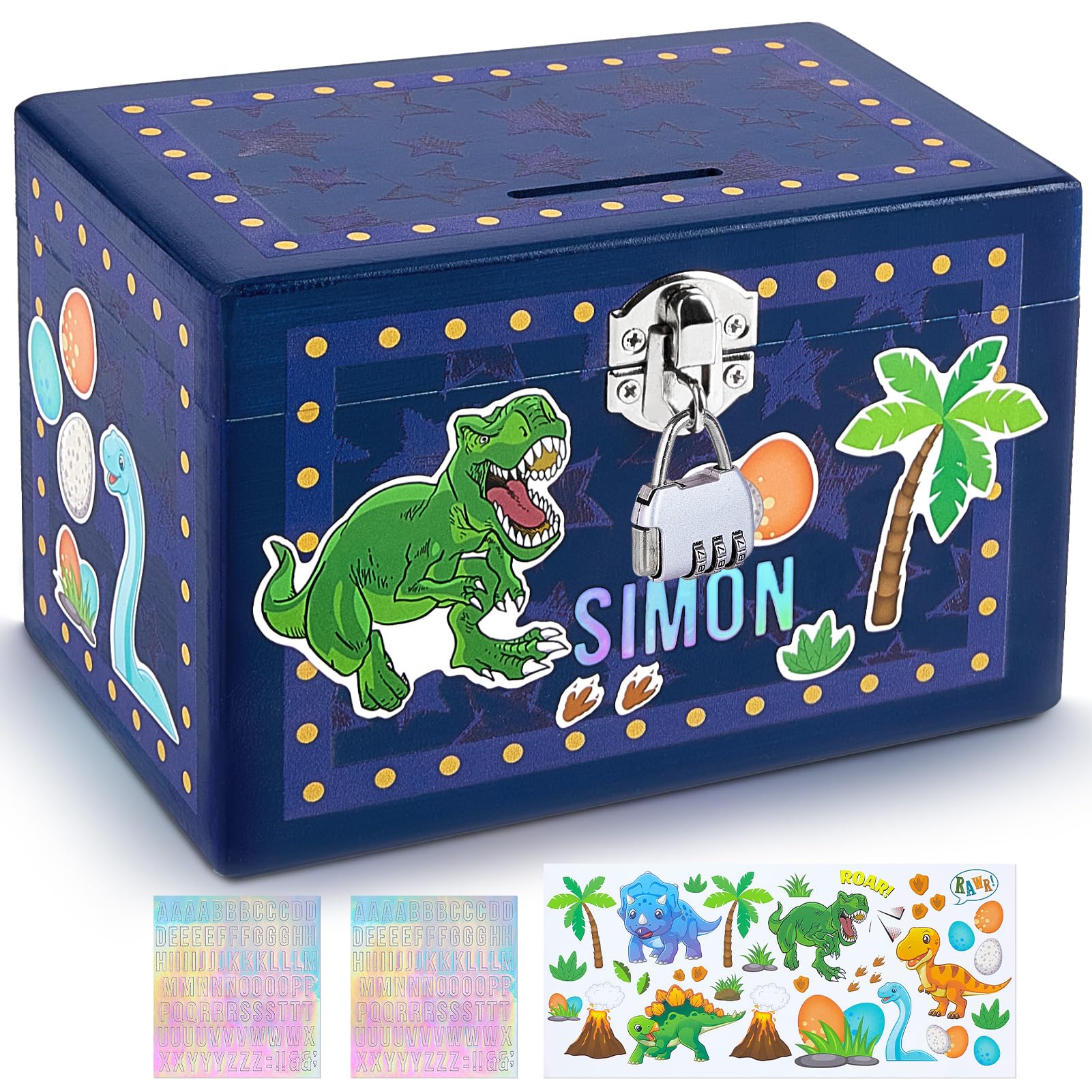 Amazon.com : Piggy Bank Wooden Treasure Chest Money Coin Bank Cute ...