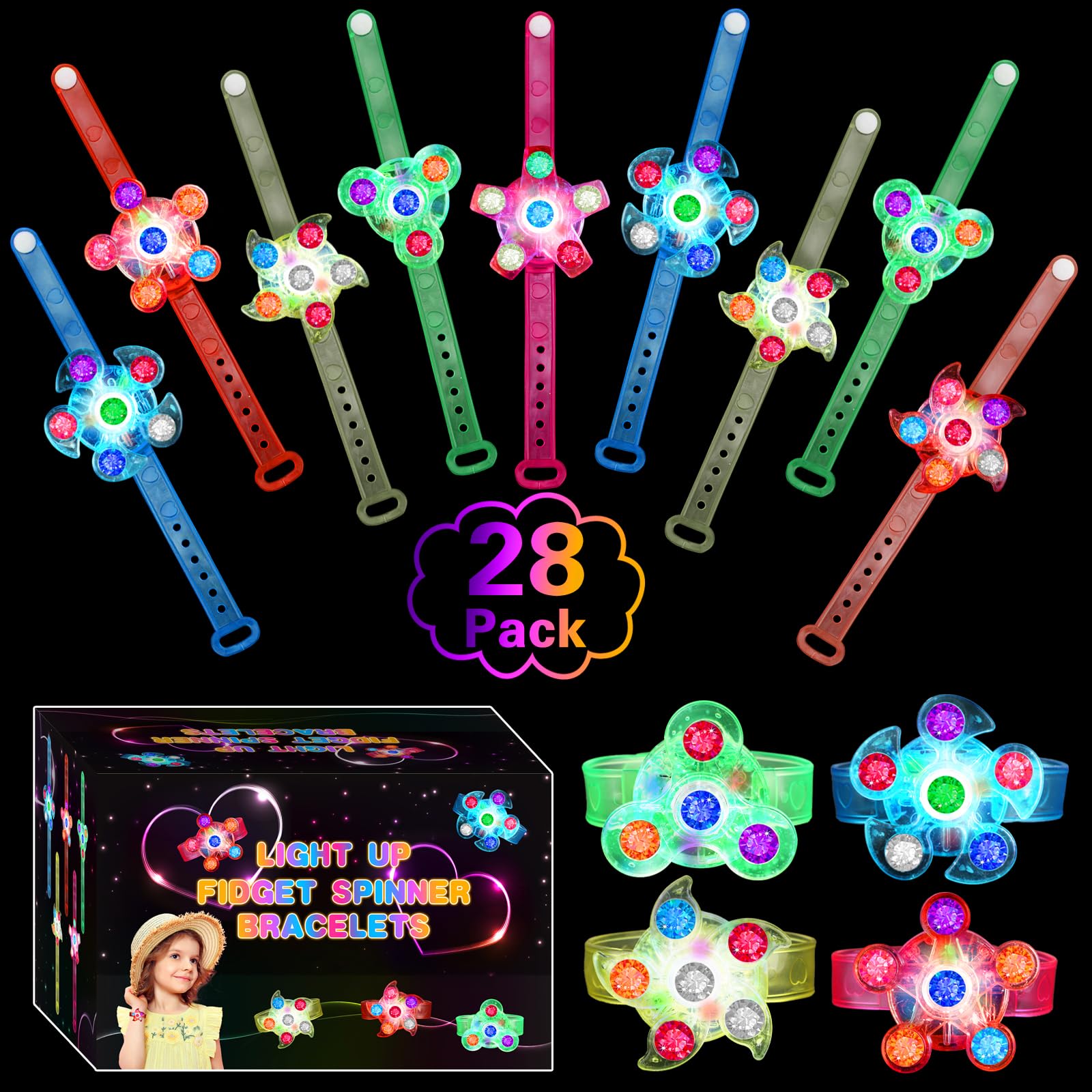 Amazon.com: 28 Pack LED Light Up Fidget Spinner Bracelets, Party Favors ...