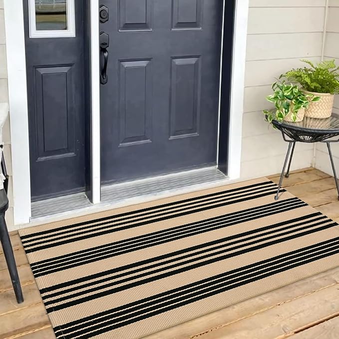 Amazon.com: Tiveney Outdoor Rug 2'X4.3', Black and Khaki Front Door ...
