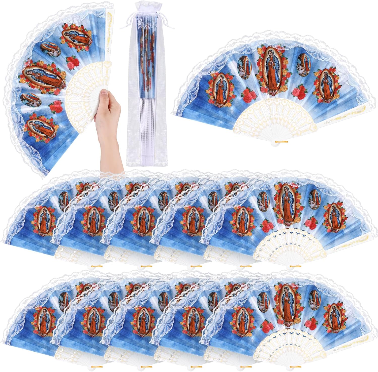 Amazon.com: Roowest 12 Set Our Lady of Guadalupe Hand Fan Catholic ...