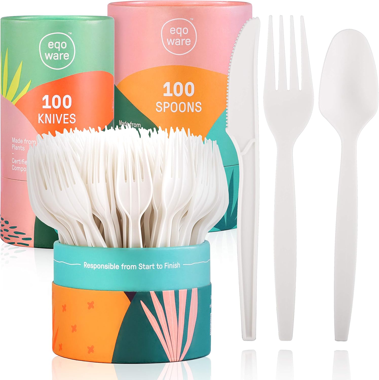 Amazon.com: eqoware Certified Compostable Cutlery Made from Plants ...