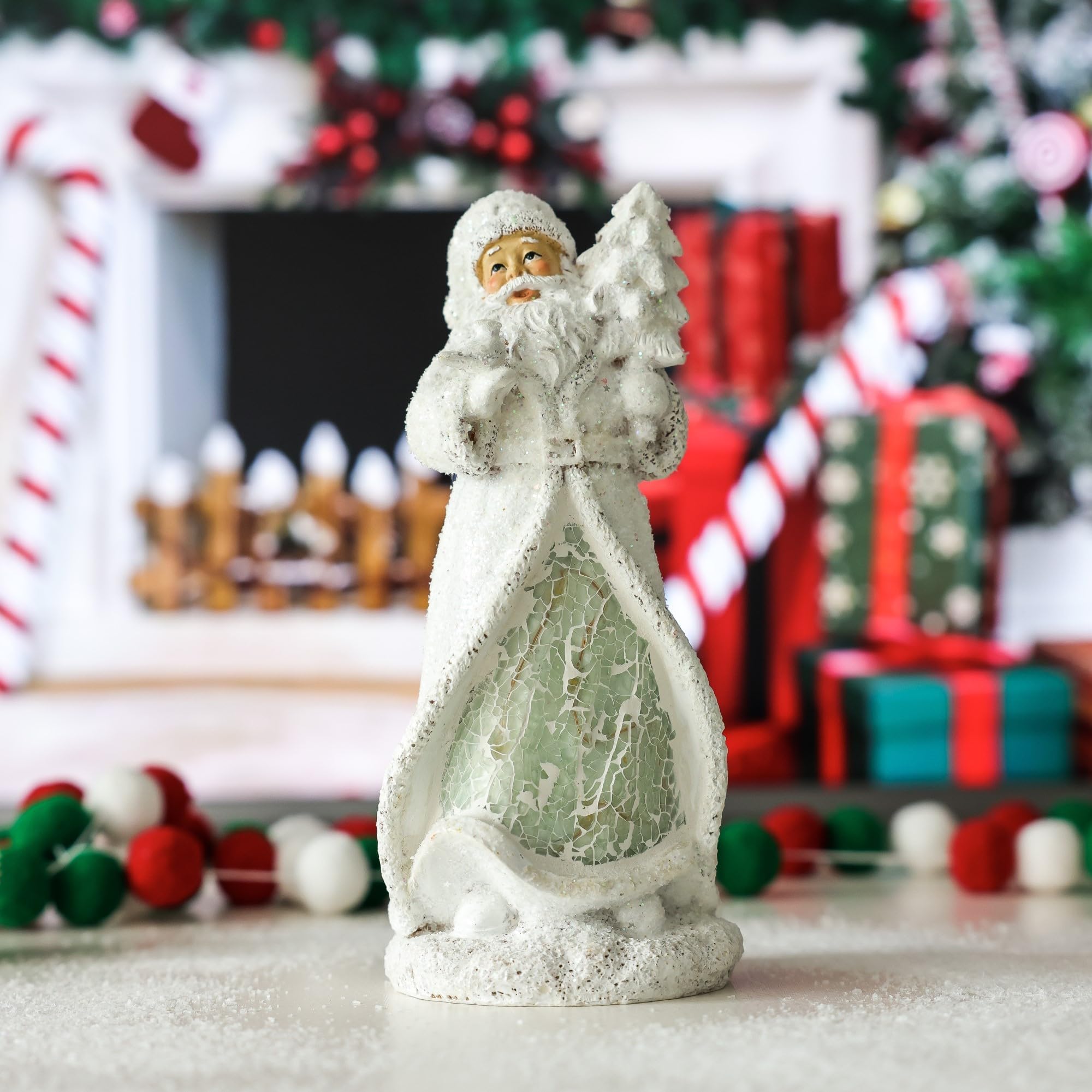 Amazon.com: RAZ Imports Glittered Resin Santa Figure (White) : Home ...