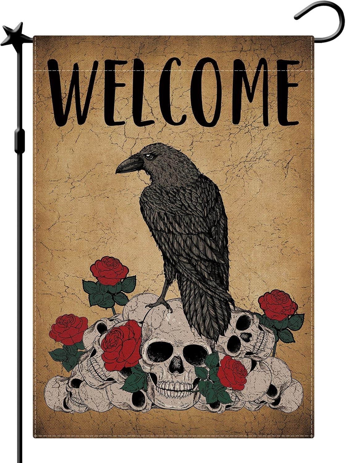 Amazon.com : CMEGKE Skull With Crow Rose Garden Flag Skeleton Garden ...