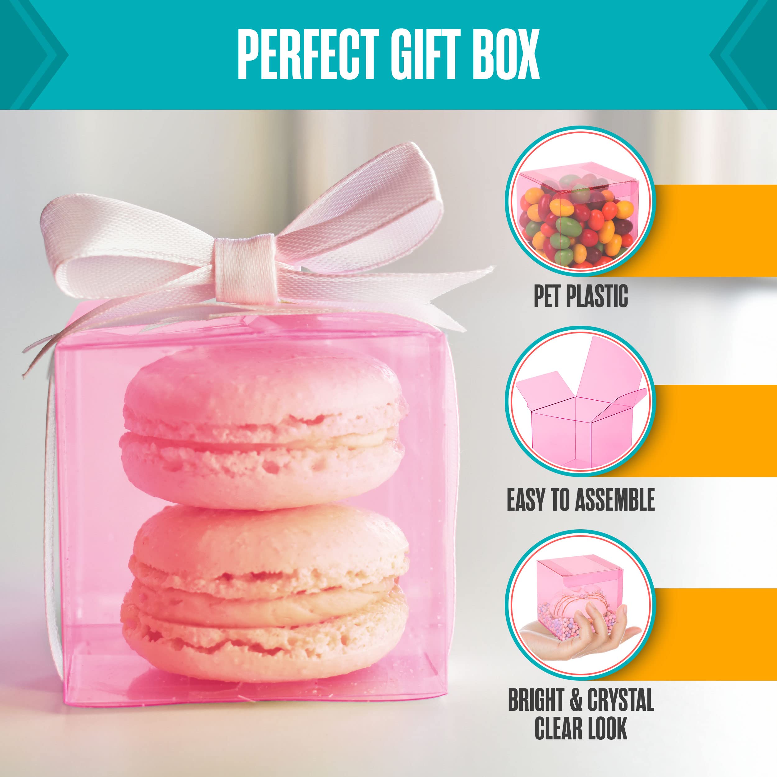 Snapklik.com : Clear Boxes, Favor Gift Box, 3x3x3 Inch, 50 Pack, Pink ...