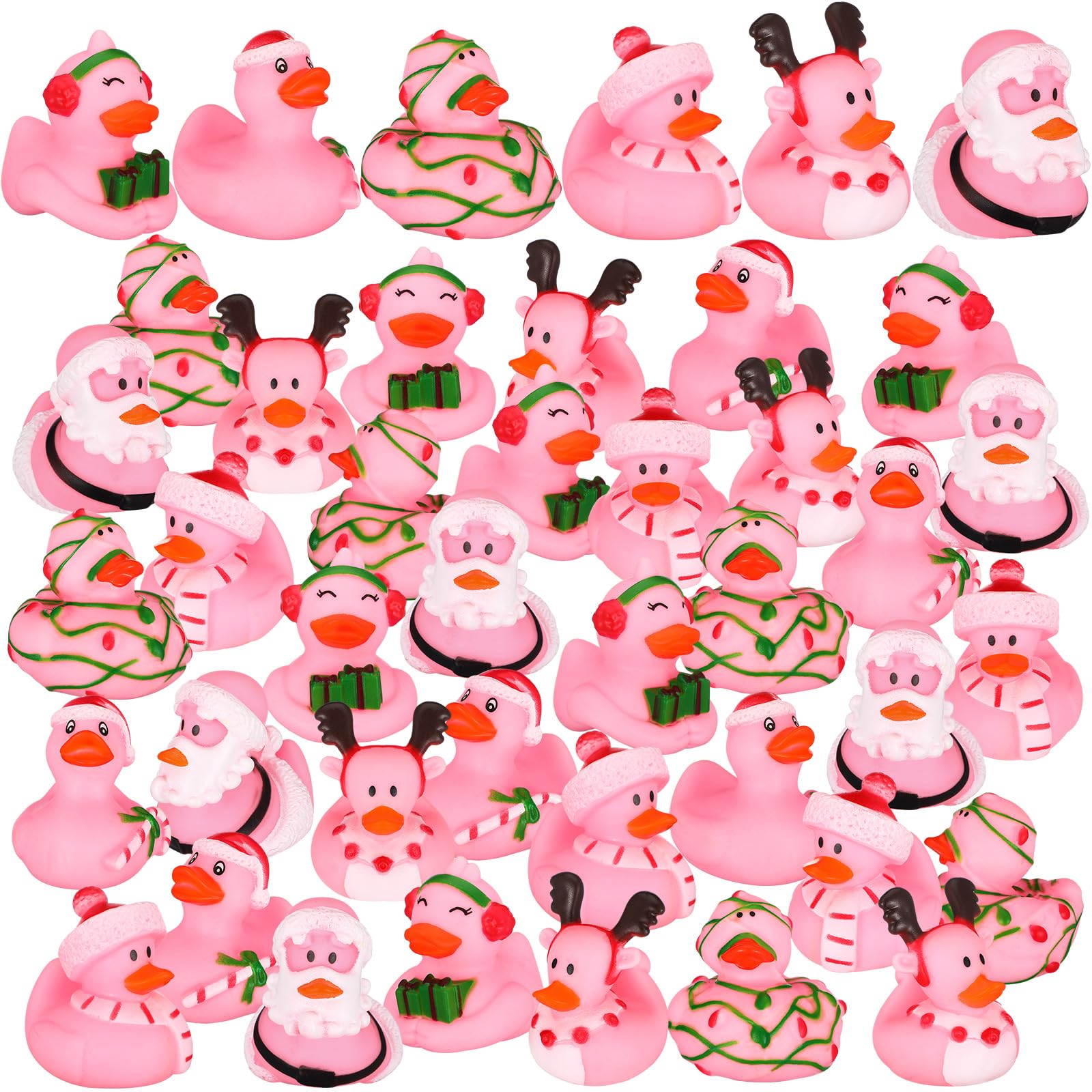 Amazon.com: Honoson 36 Pcs Christmas Pink Rubber Ducks Bath Toy Rubber ...