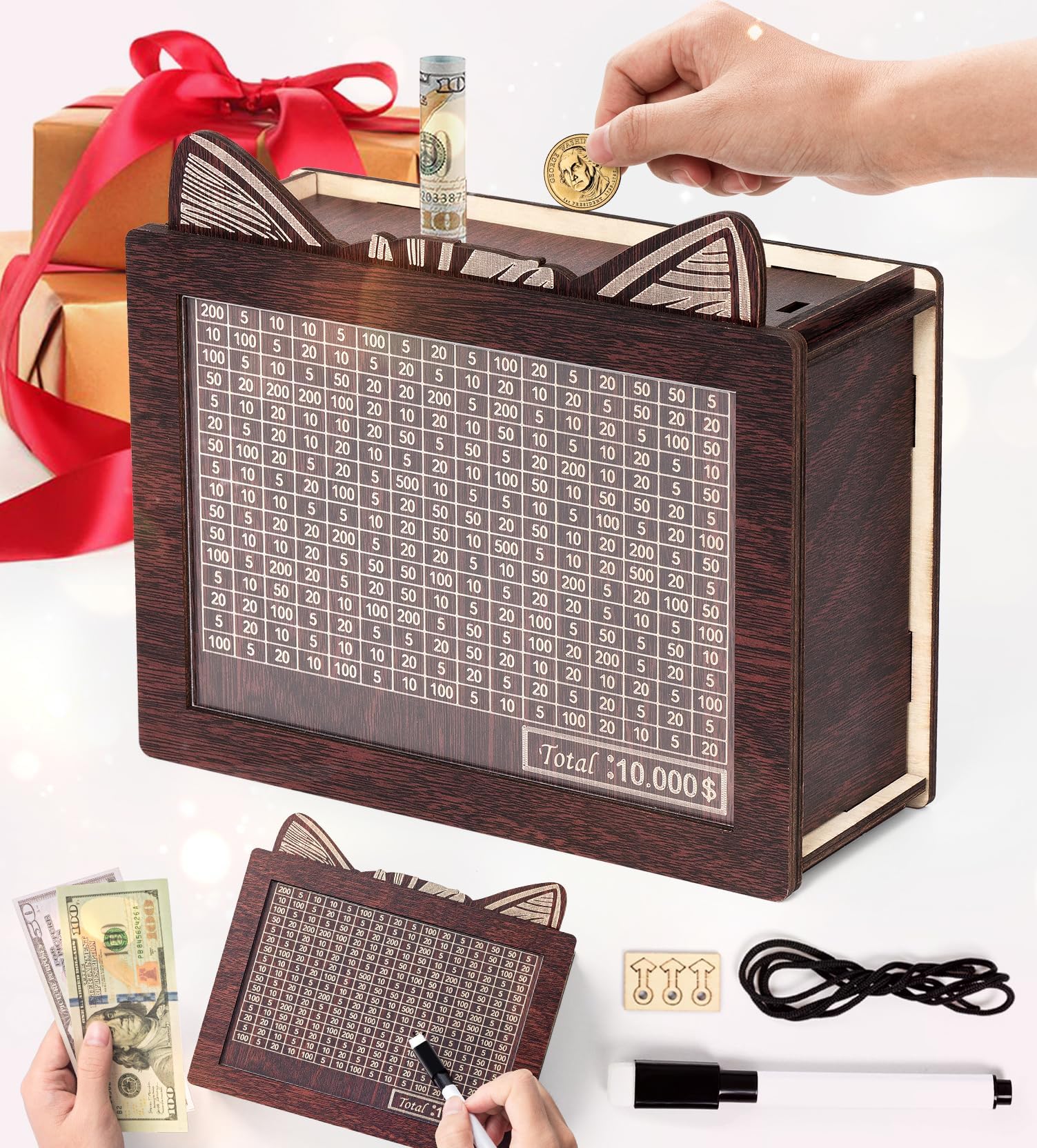 Amazon.com: IRISFLY 2000 Dollar Wooden Money Savings Challenge Box Cash ...