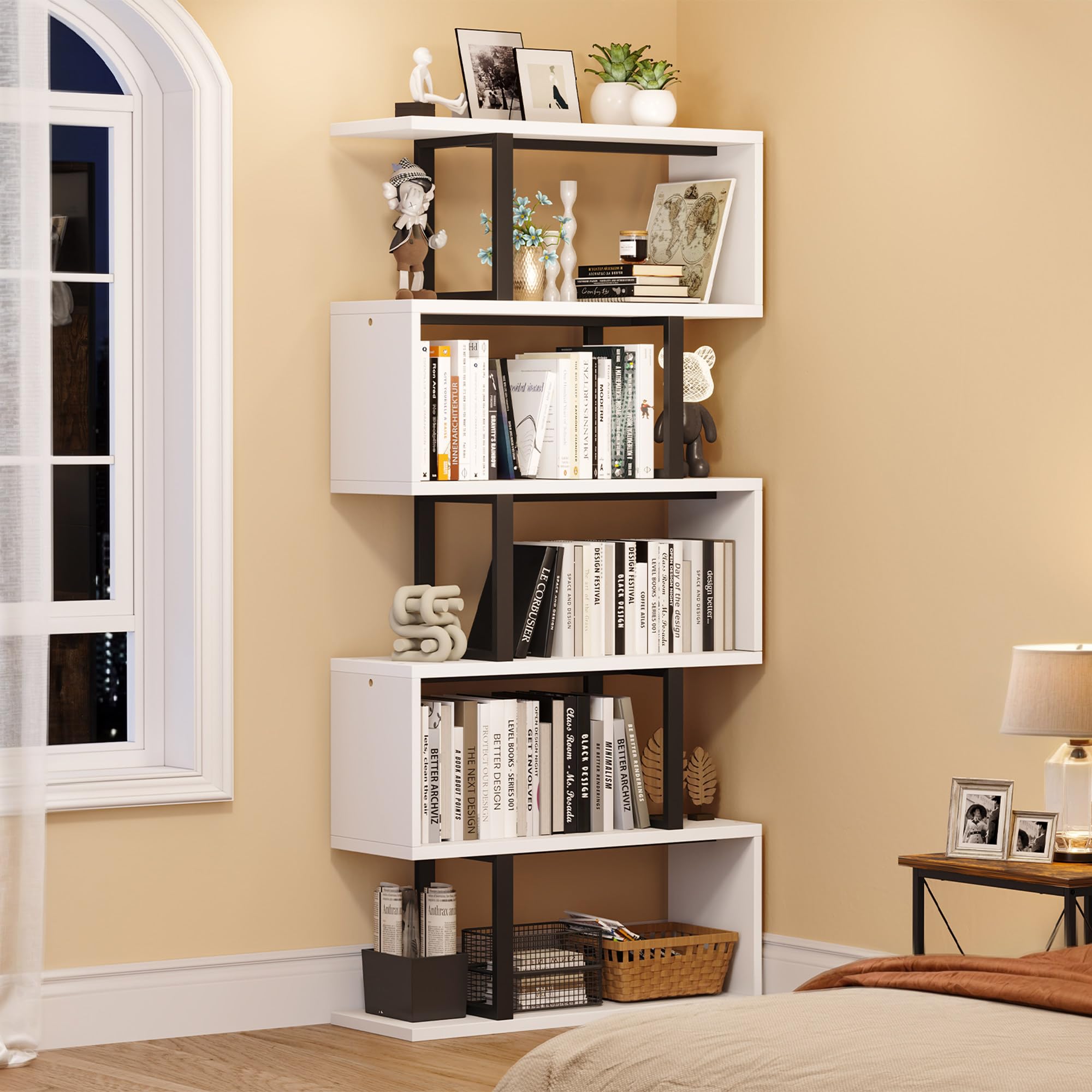 Snapklik.com : YITAHOME Tall Bookshelf Modern Book Shelf 6 Tier Bookcase