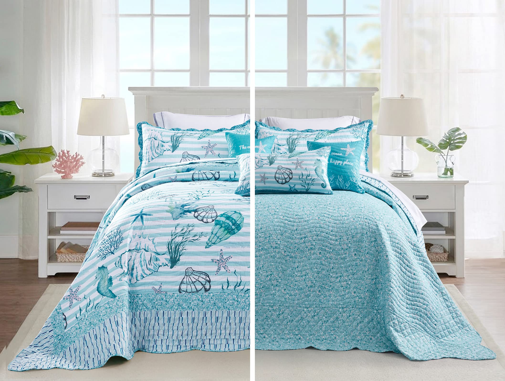 Snapklik.com : HZ & HY Coastal Oversized King Bedspread 138x122 Extra Wide