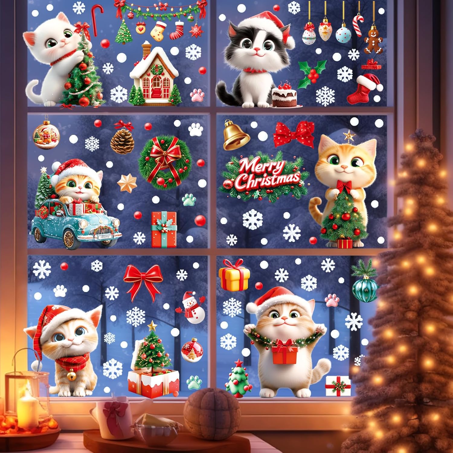 Amazon.com: Christmas Window Clings for Glass Decorations, 9 Sheet ...