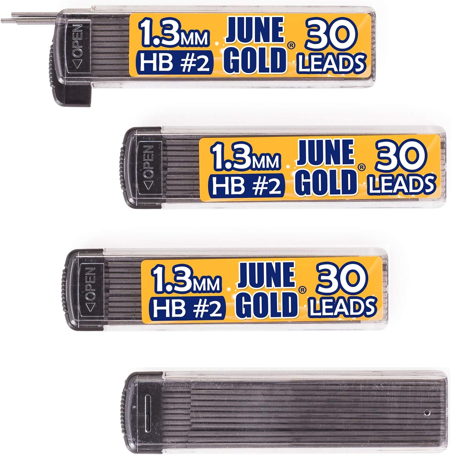June Gold 120 Pieces, 1.3 mm HB #2 Lead Refills, 30 Pieces Per Tube ...