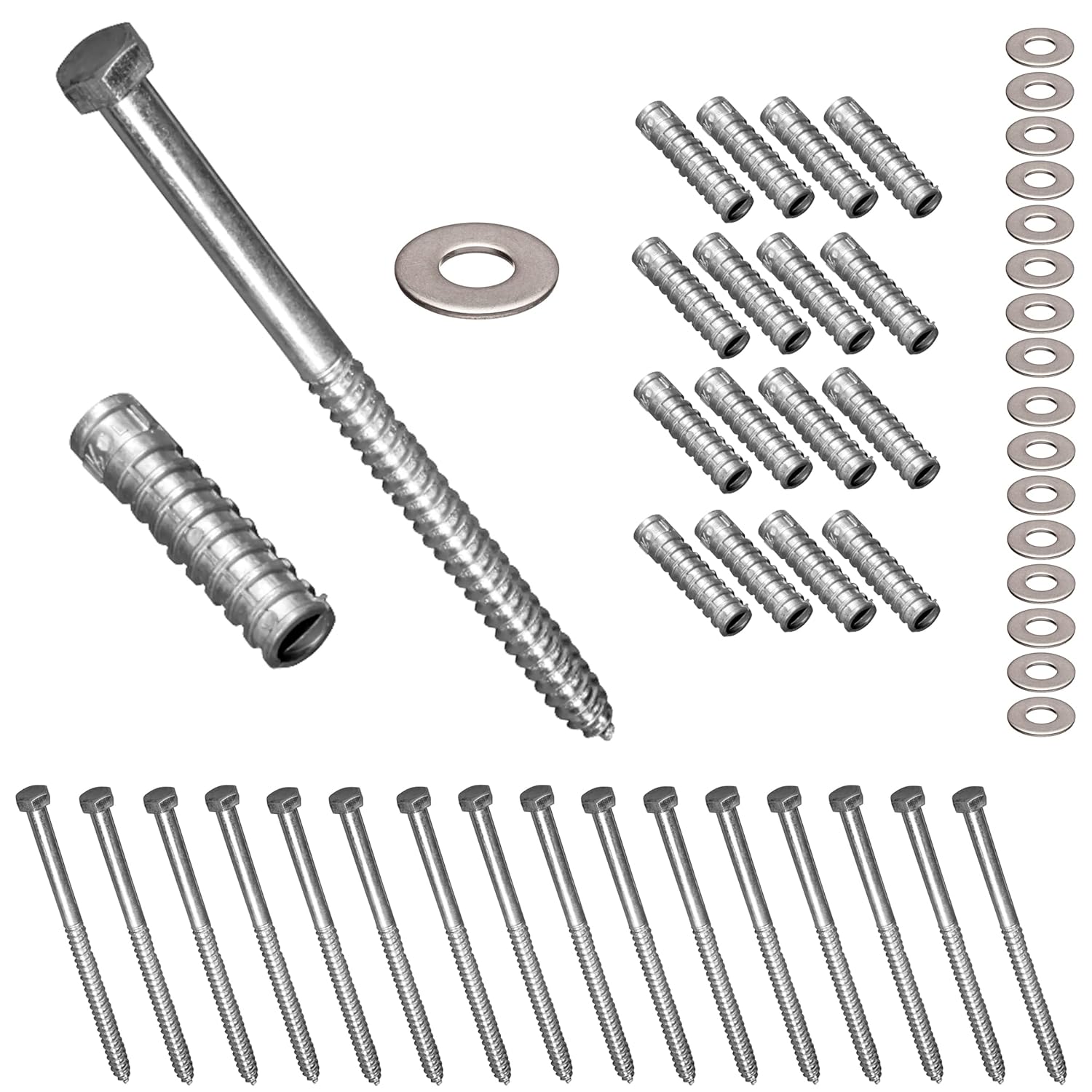 Electriduct 8" Lag Bolts with Lag Shield Anchors and Washers 1/2 ...