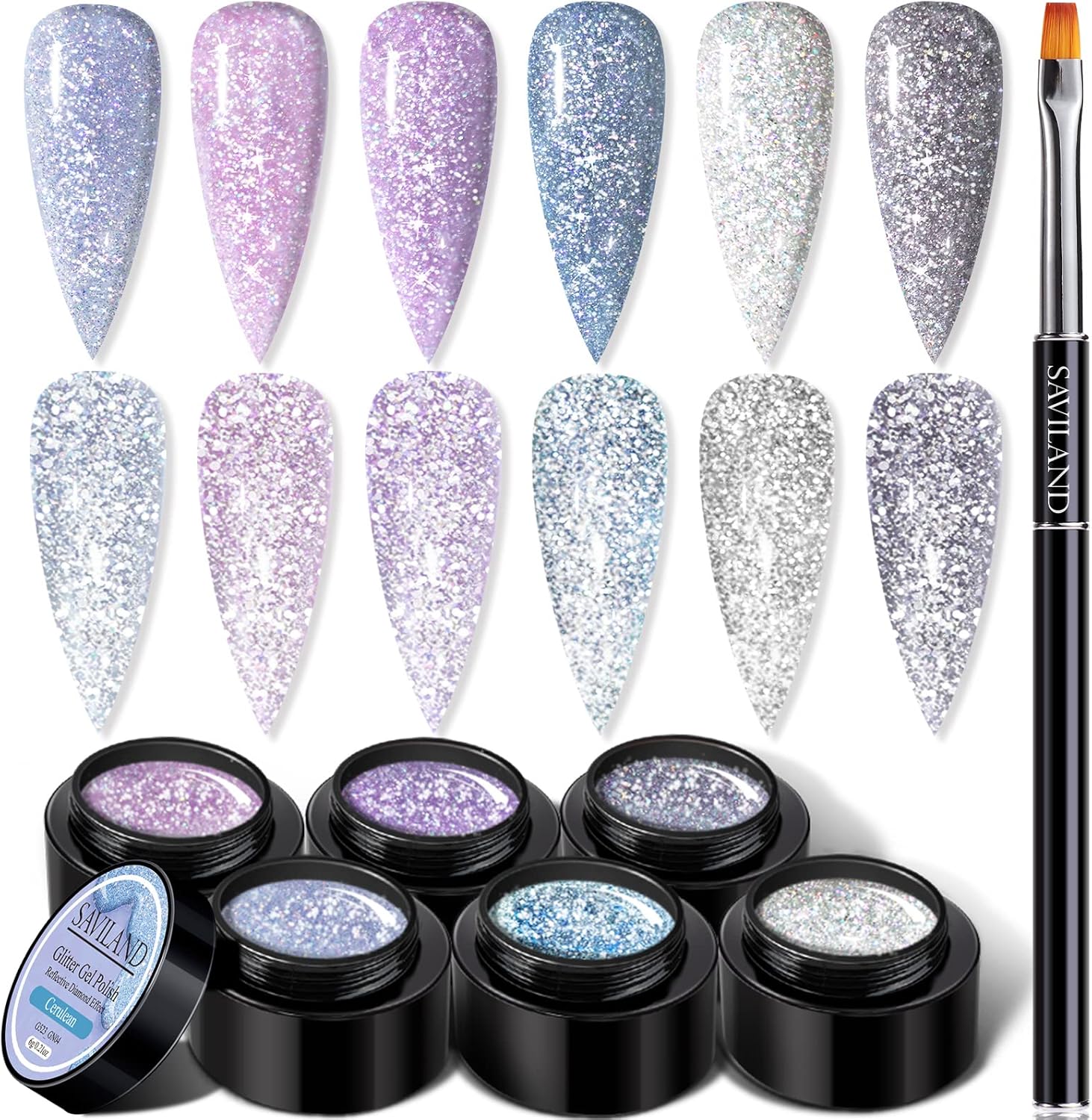 Saviland Reflective Glitter Gel Nail Polish Set - 6 Colors Super ...