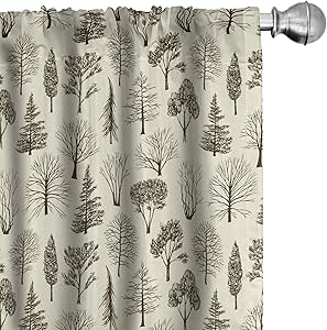 Amazon.com: Lunarable Forest Curtains, Woodland Pine Oak Chestnut Birch Maple Trees Sketch Hand ...