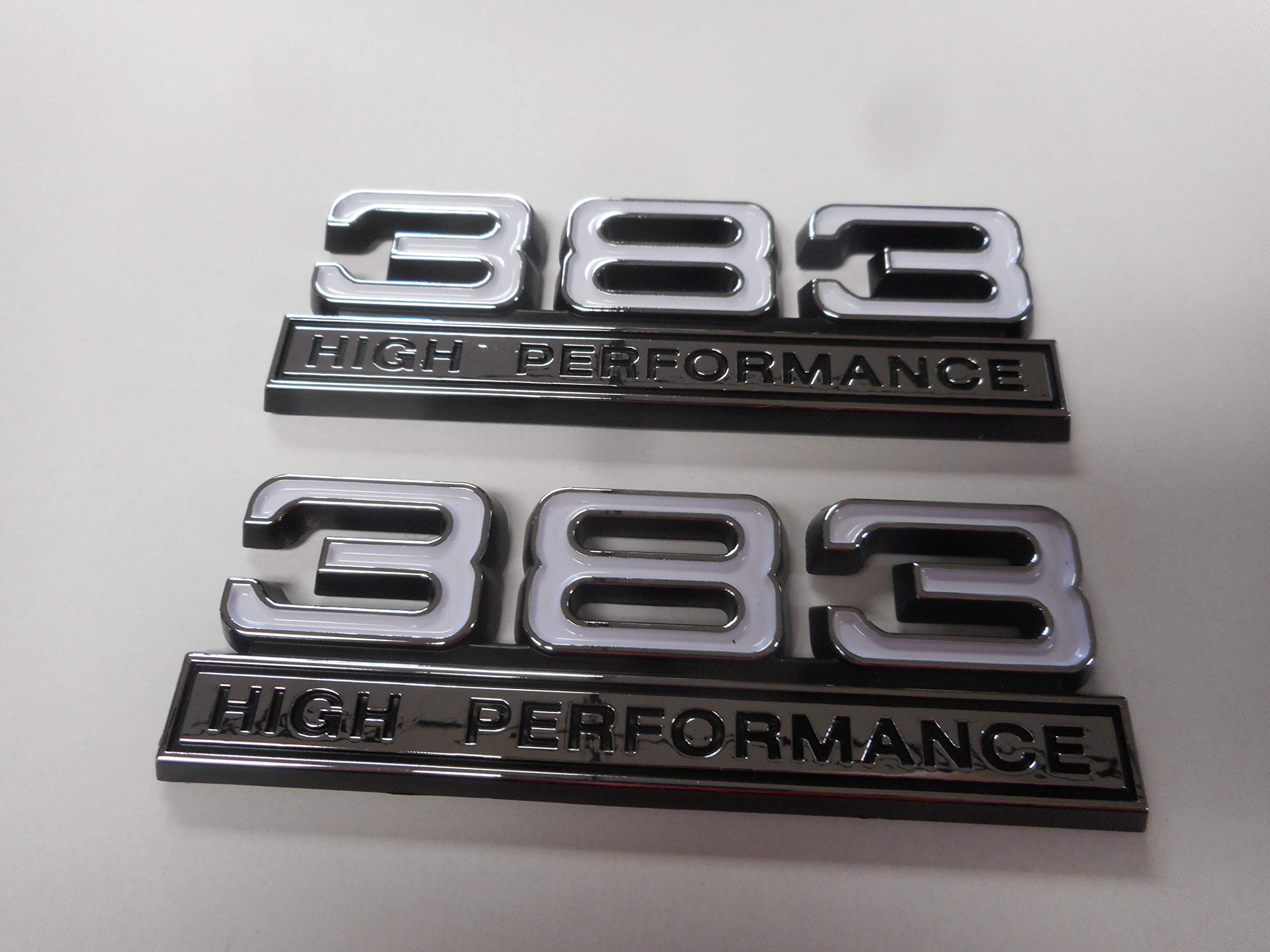 Amazon.com: 383 High Performance Emblems in Chrome & White 4" Long Pair ...