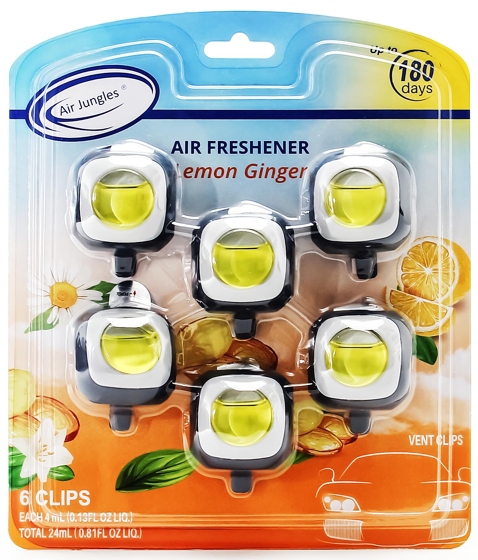 Air Jungles Lemon Ginger Scent Car Air Freshener Clip, 6 Car Freshener ...