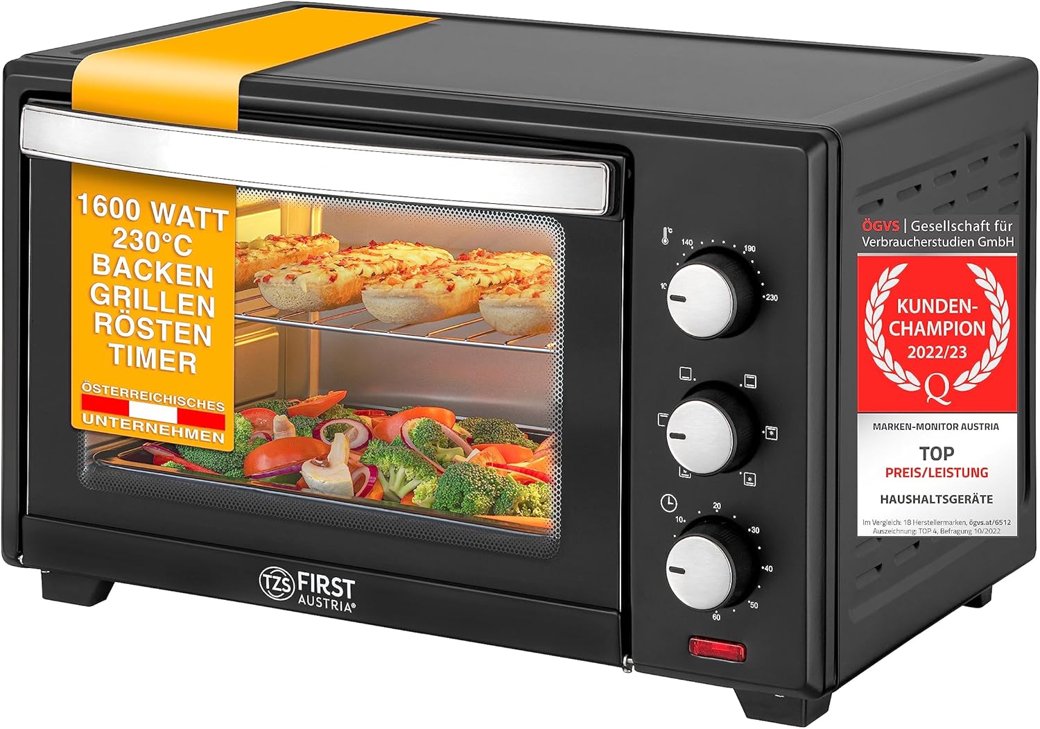 tzs First Austria – mini forno elettrico, 30 litri, 1600 Watt, con illuminazione interna e ...