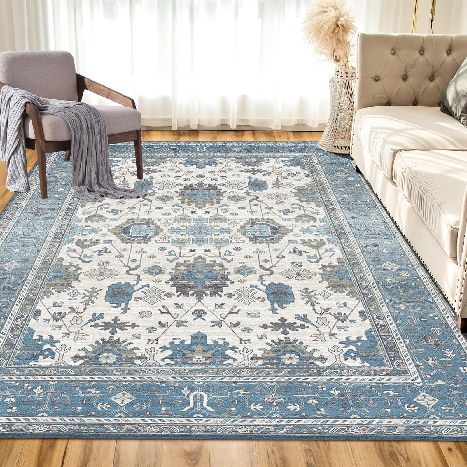 VK VK·LIVING Washable Rug 5x7' Low Pile Area Rug for Living Room ...