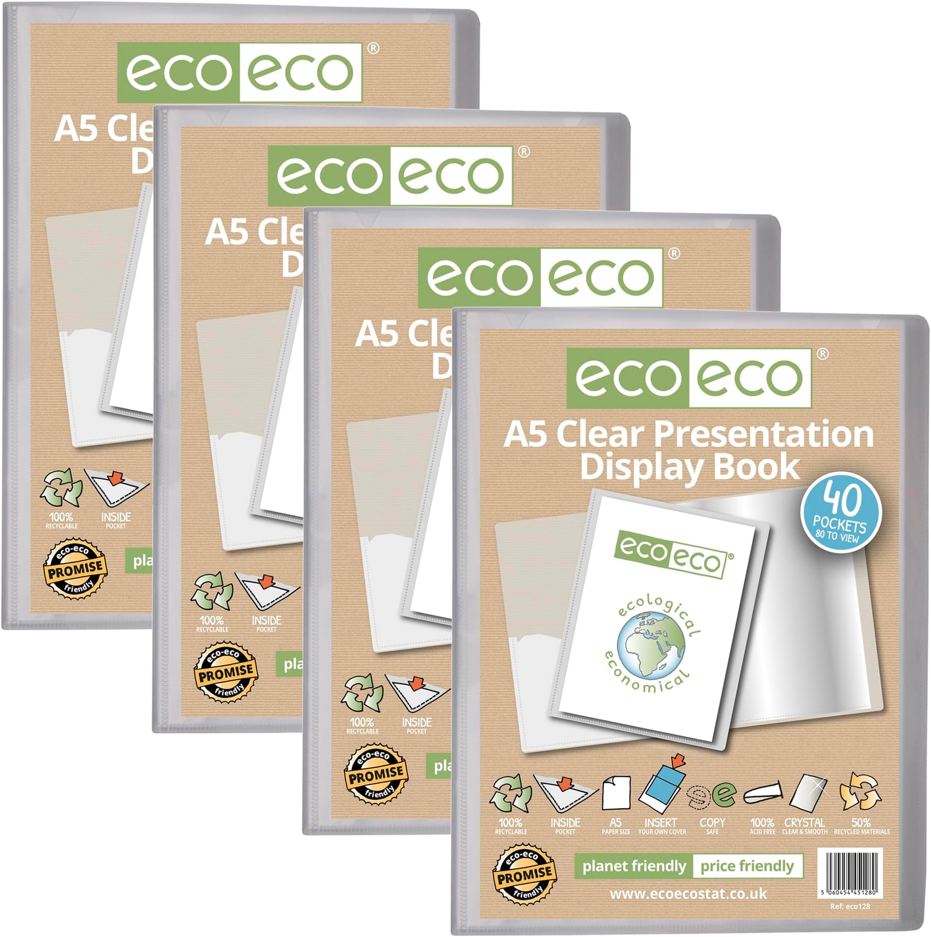 eco-eco A5 Size 50 Percent Recycled 40 Pocket Clear Presentation ...