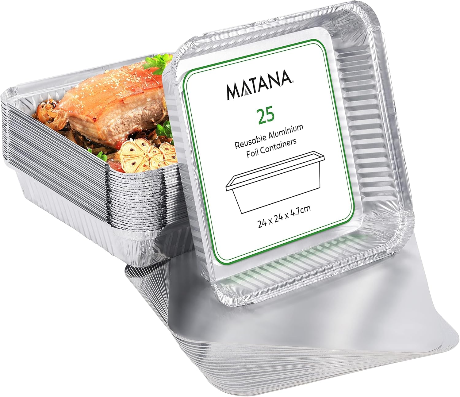 MATANA - 100 9" Aluminium Tin Foil Roasting Trays with Lids 23cm ...