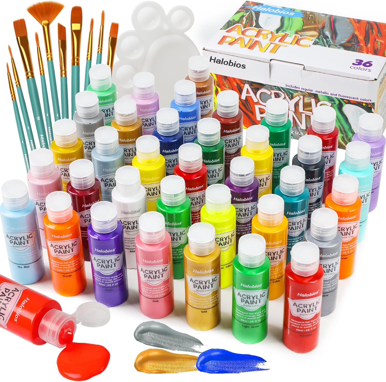 Halobios Acrylic Paint Set 36 Colors(2 fl oz/60 ml), Premium Acrylic ...