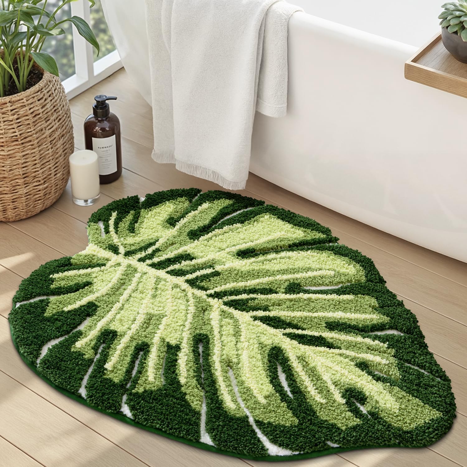 Amazon.com: LUMI Cute Bathroom Rugs with Green Leaf Plant, Soft, Fluffy ...