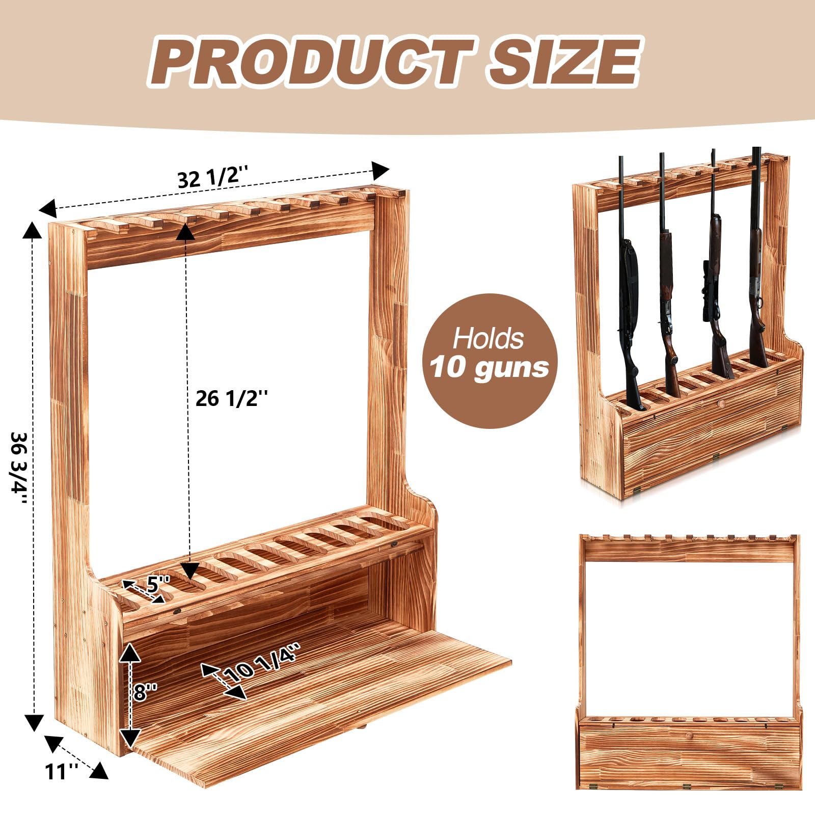 Snapklik.com : Soaoo Gun Racks Holds 10 Long Guns Wooden Rifle Rack ...
