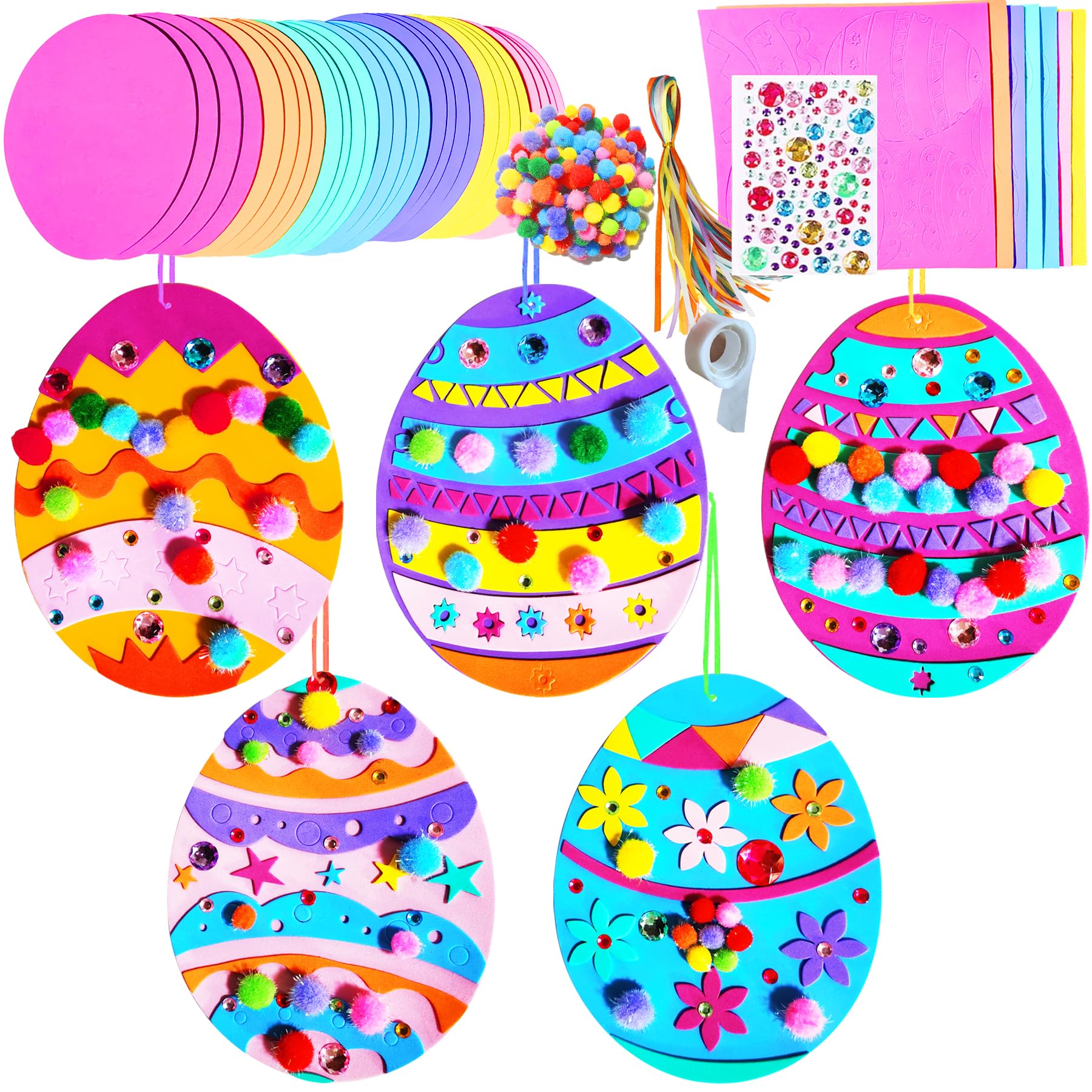 28 Sets Easter Egg Craft Kit for Kids Foam DIY Easter Crafts Assortment ...