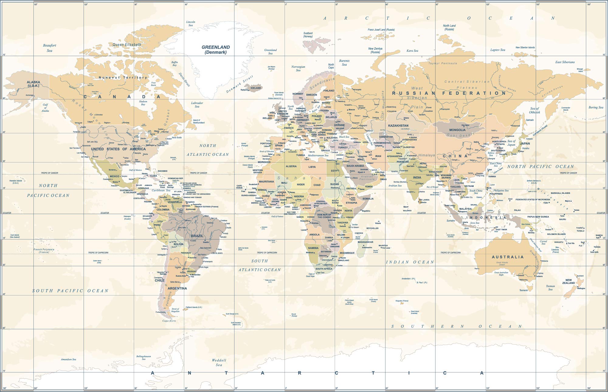 World Wall Map Printed On Self Adhesive Vinyl Multiple Sizes ...