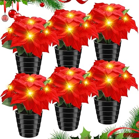 Amazon.com: Hotop 6 Pcs Extra Large LED Christmas Artificial Poinsettia ...