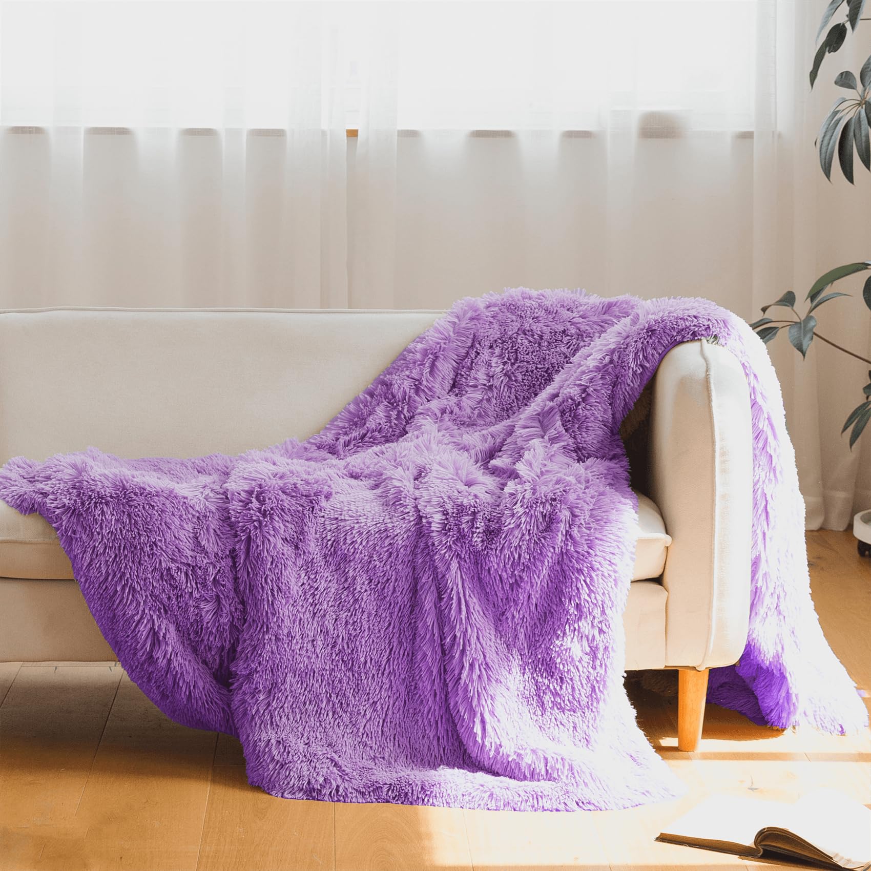 Amazon.com: Purple Faux Fur Throw Blanket, Purple 50" x 60" Fluffy ...