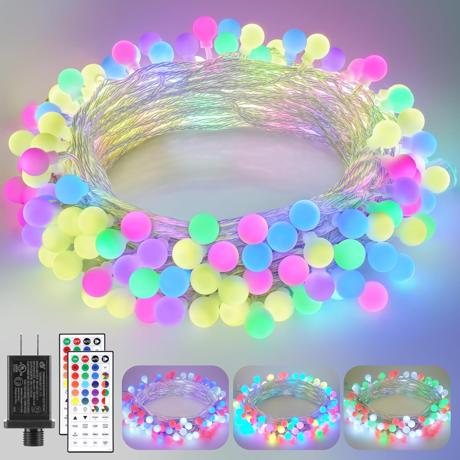 66FT Color Changing String Lights, Connectable Globe String Lights Plug ...