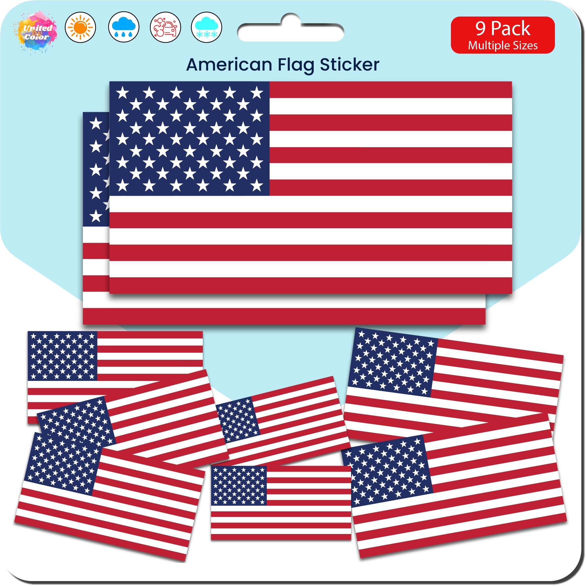 Amazon.com - United by Color American Flag Decals for Vehicles (9 Pack ...