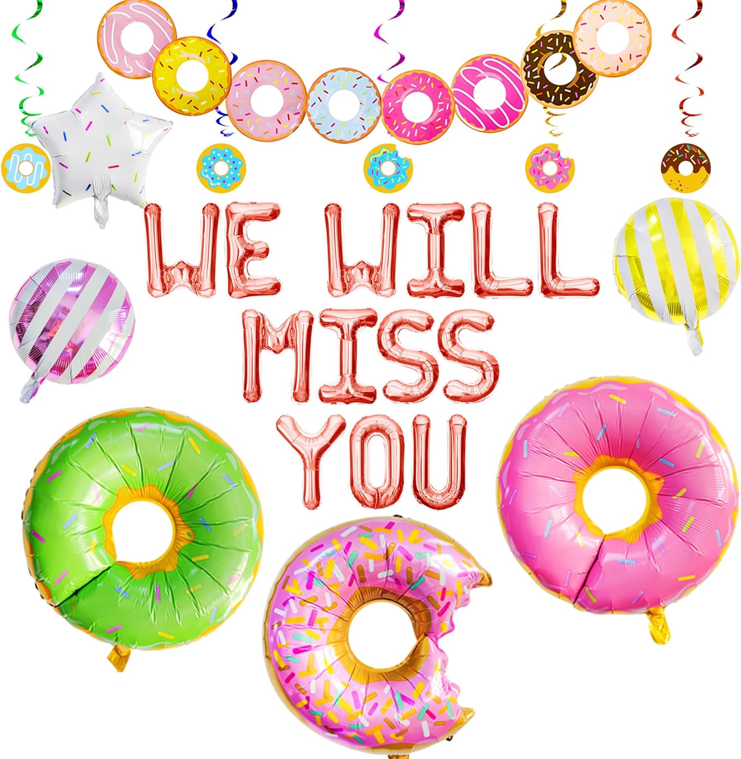 Amazon.com: 26 PCS We will Miss You Balloons Donut Forget Us Party ...